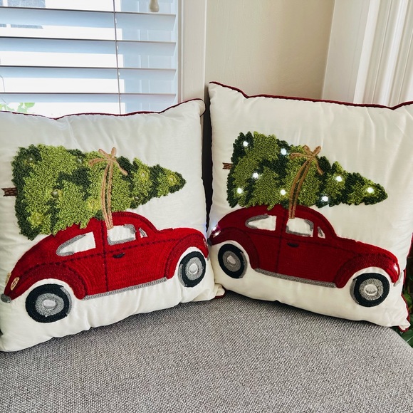 Pier 1 | Accents | 2 Light Up Vw Red Beetle Pillows Crewel Embroidery ...